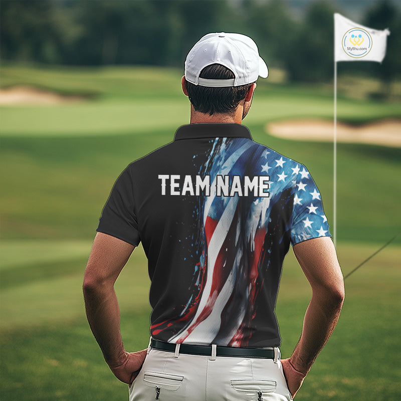 American flag Black Men golf polo shirts Custom team patriotic golf to – Myfihu