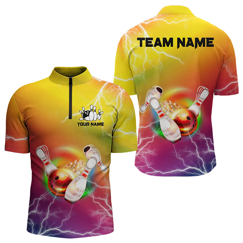 Gradient rainbow lightning thunder storm Bowling Shirts for Men Custom – Myfihu