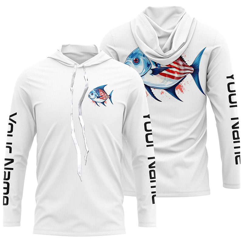 Pompano Fishing American Flag Custom Long Sleeve Fishing Shirts, Patri ...