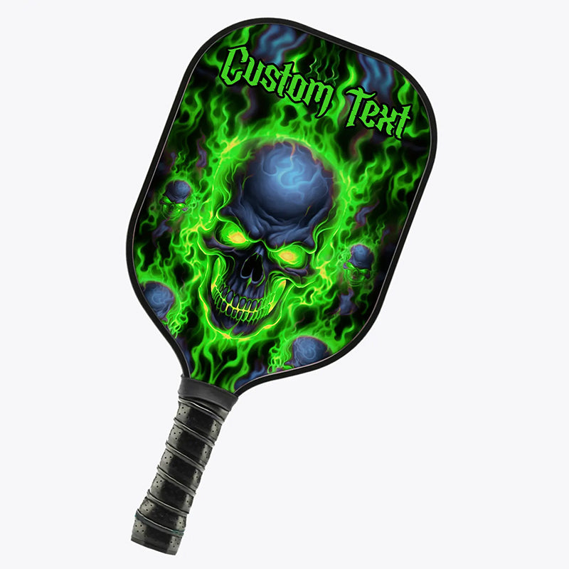 Custom Green Flame Skull Halloween Pickleball Paddles, Skull Picklebal ...