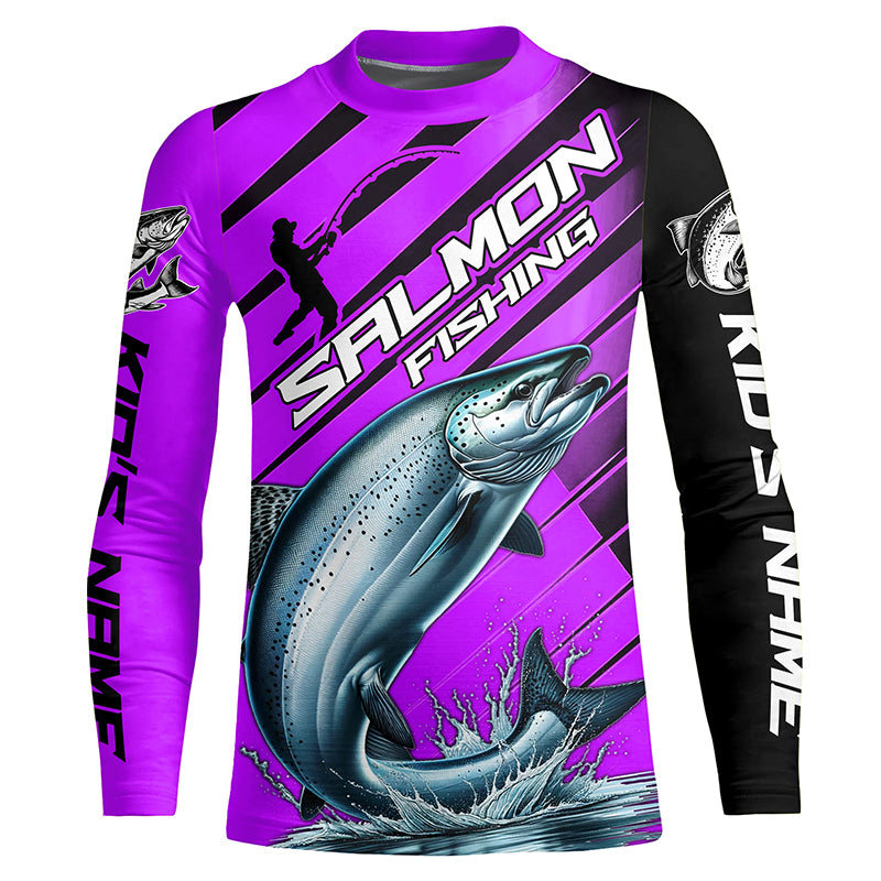 Chinook Salmon Custom Purple Long Sleeve Fishing Shirts, Salmon Fisher ...