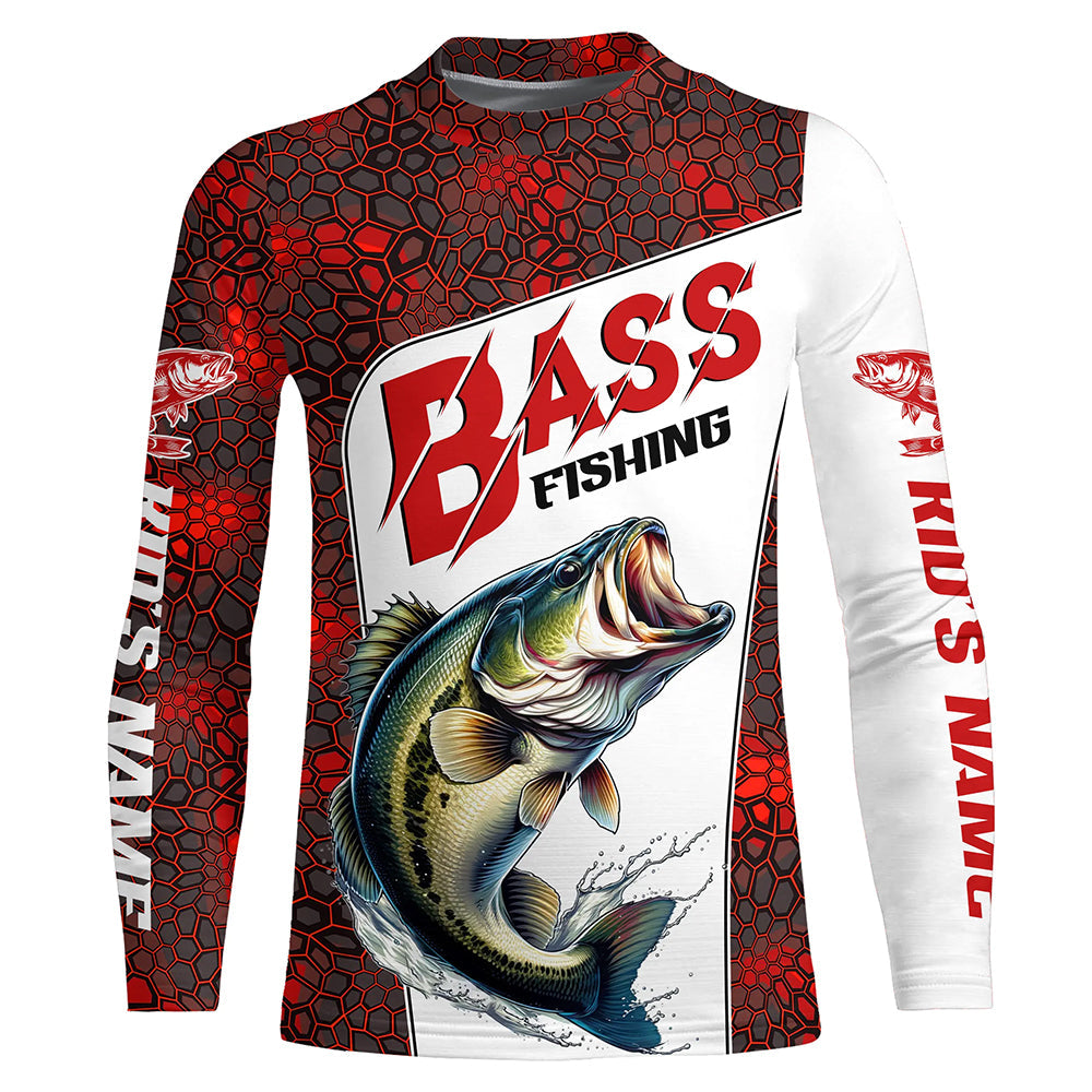 Custom Red Camo Bass Fishing Jerseys, Bass Fishing Long Sleeve Tournam ...
