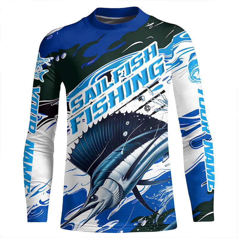 Custom Sailfish Fishing Blue Camo Long Sleeve Shirts, Sailfish Saltwat ...