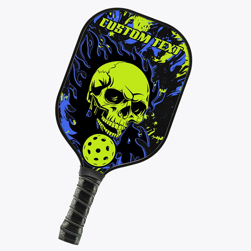 Blue And Green Custom Pickleball Paddle, Flame Skull Pickleball Ball P ...