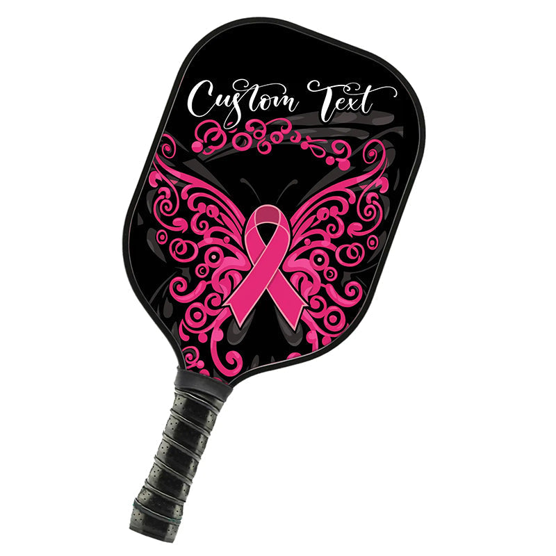 Black And Pink Breast Cancer Ribbon Butterfly Custom Pickleball Paddle ...