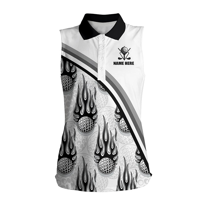 Golf balls black flame pattern Womens sleeveless polo shirt custom gol ...