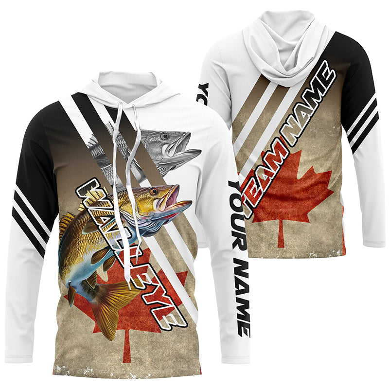 Walleye fishing Canadian flag patriotic Custom UV protection performan ...