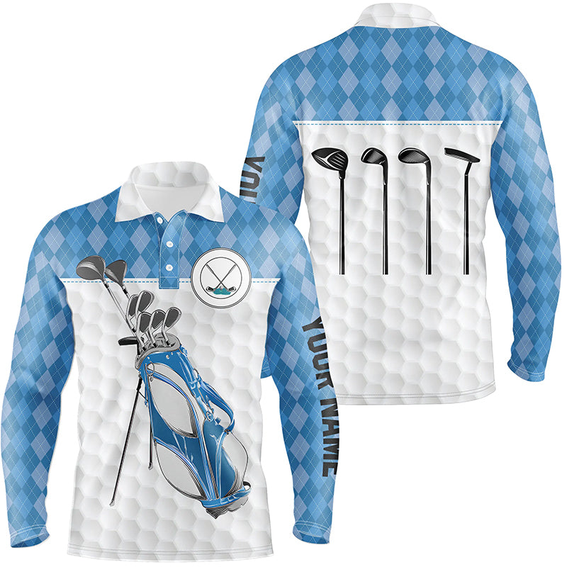 Golf bag clubs custom polo golf shirt for men, blue argyle pattern men ...
