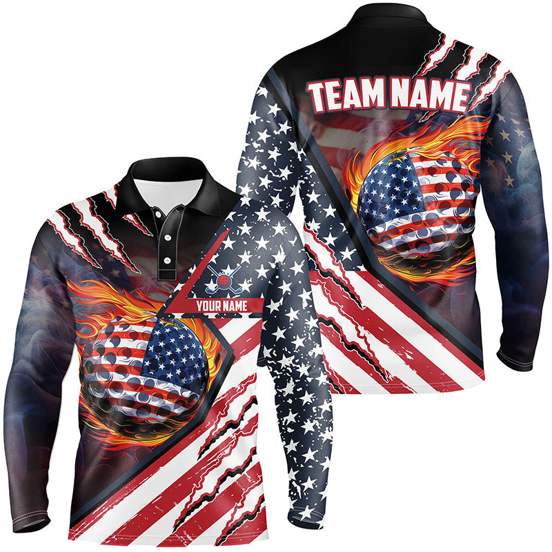 American Flag flame golf ball Mens golf polo shirts custom golf outfit ...