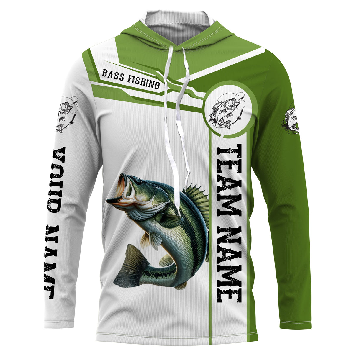 Largemouth Bass fishing clothes green Custom fishing Shirts, Long slee ...