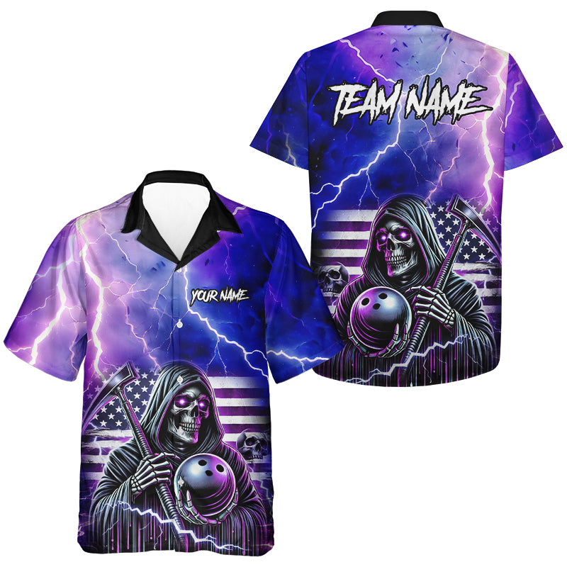 Purple American Flag Lightning Thunder Storm Reaper Bowling Hawaiian S ...