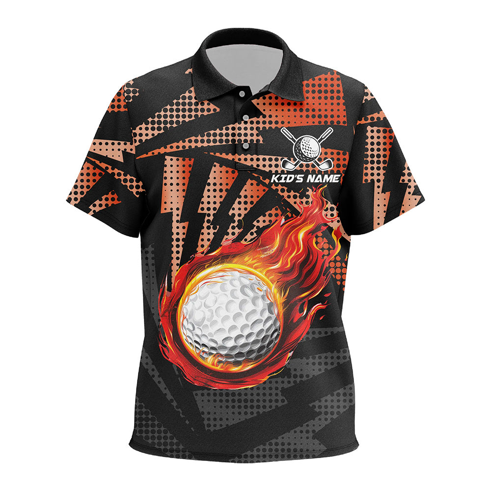 Black Orange camo flame golf ball Kid golf polo shirts custom golf out ...
