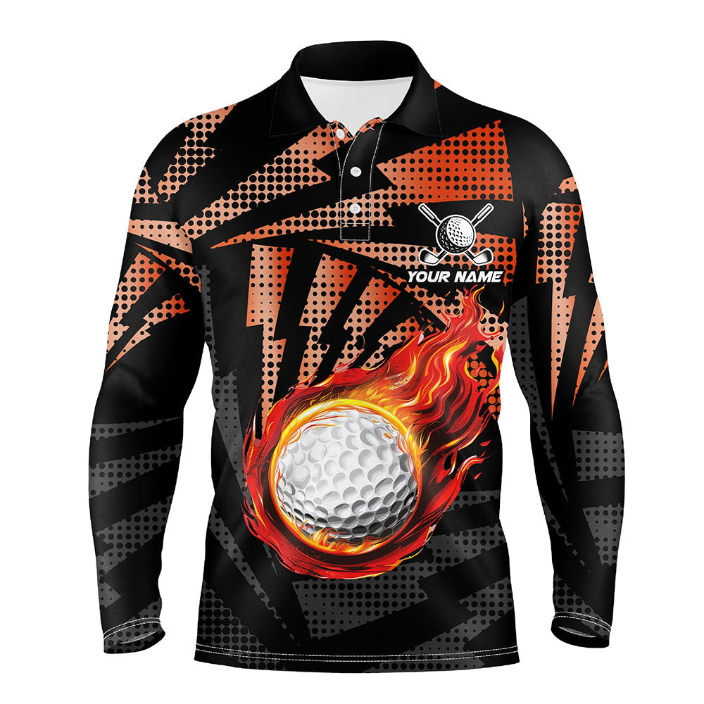 Black Orange camo flame golf ball Mens golf polo shirts custom golf ou ...