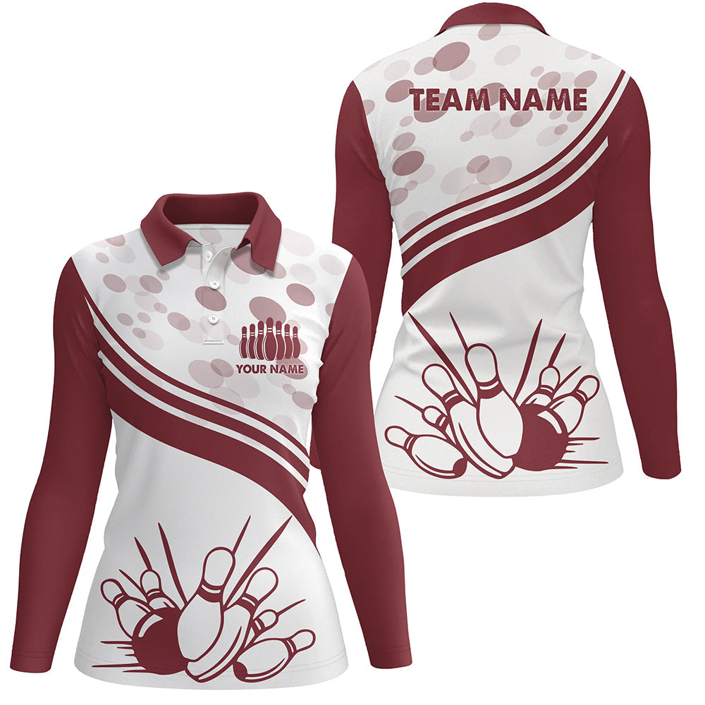 Custom Vintage white Bowling polos Shirts For Women, Personalized Bowl ...