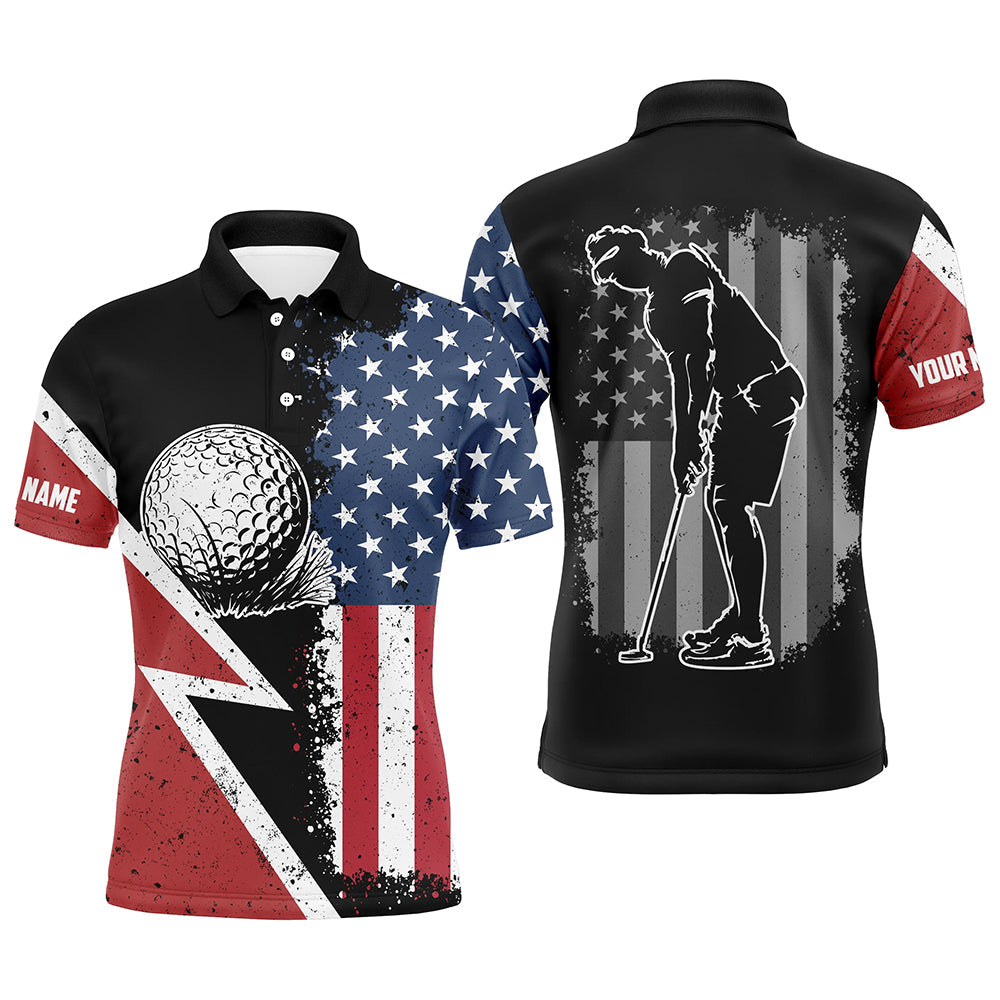 Vintage American Flag Mens golf polo shirts custom patriotic team golf ...