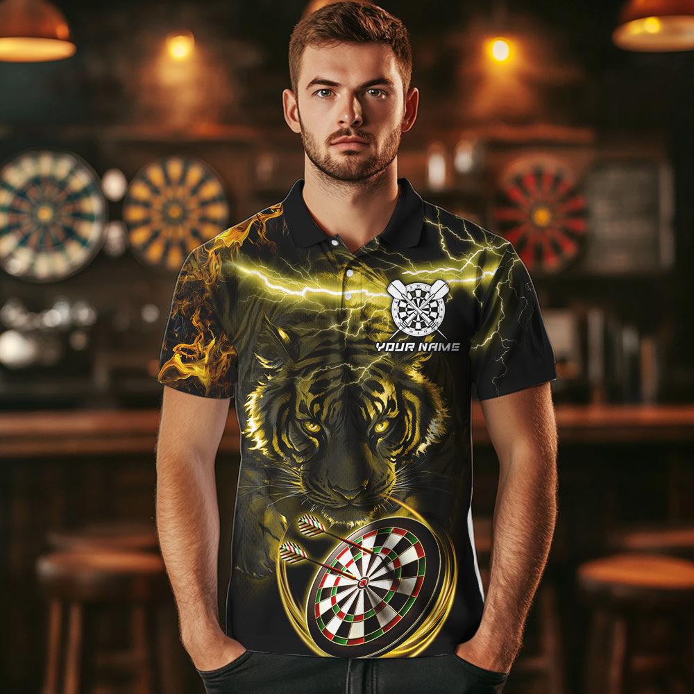 Personalized Yellow Lightning Thunder Storm Tiger Darts Shirts For Men ...