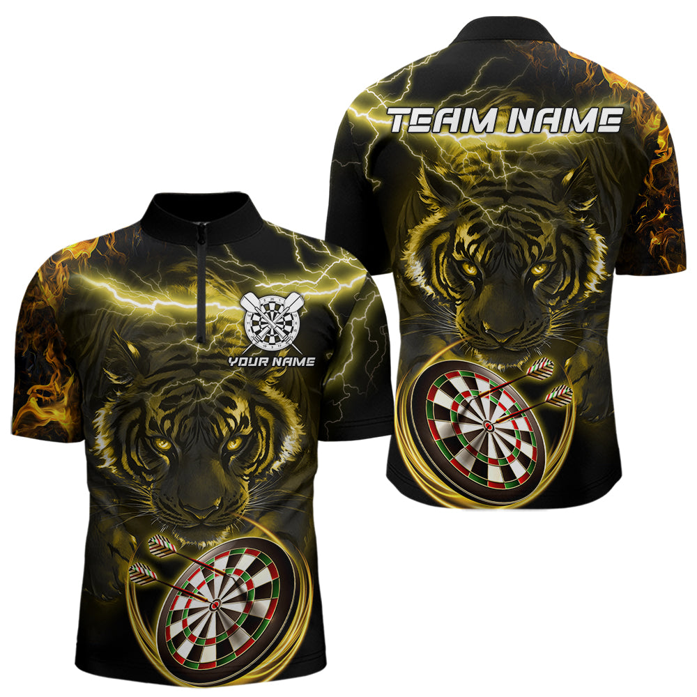 Personalized Yellow Lightning Thunder Storm Tiger Darts Shirts For Men ...