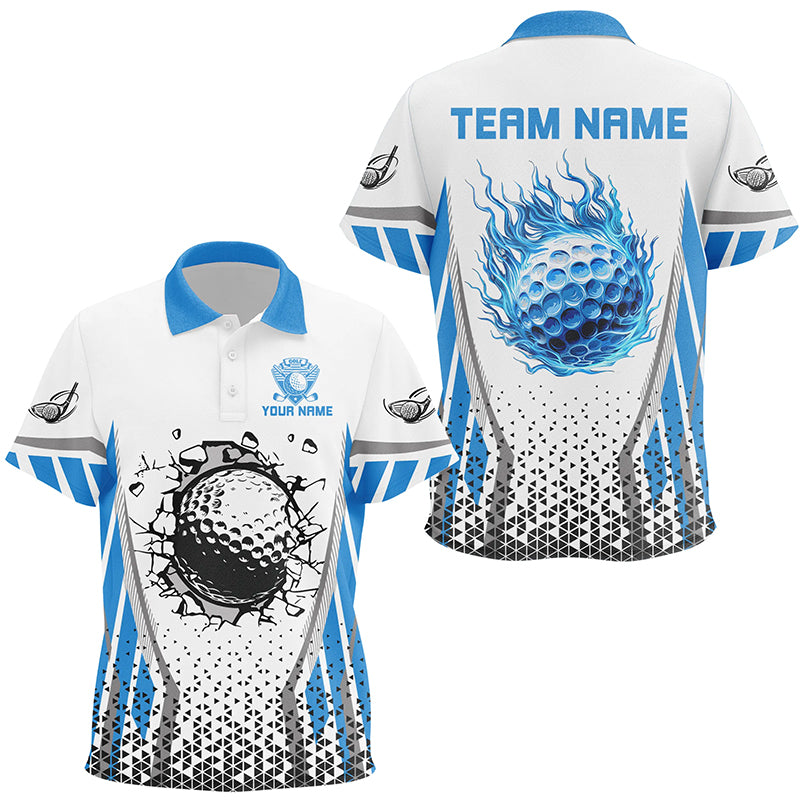 Blue flame golf ball wall break white Kid golf polo shirts custom golf ...