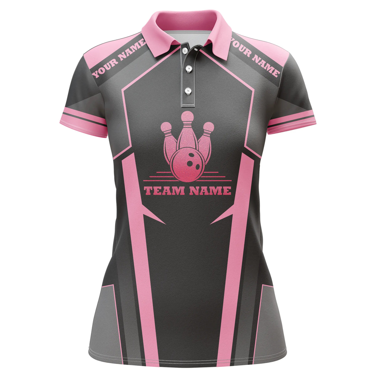 Personalized bowling shirts for women Custom pink Short Sleeve Polo te ...