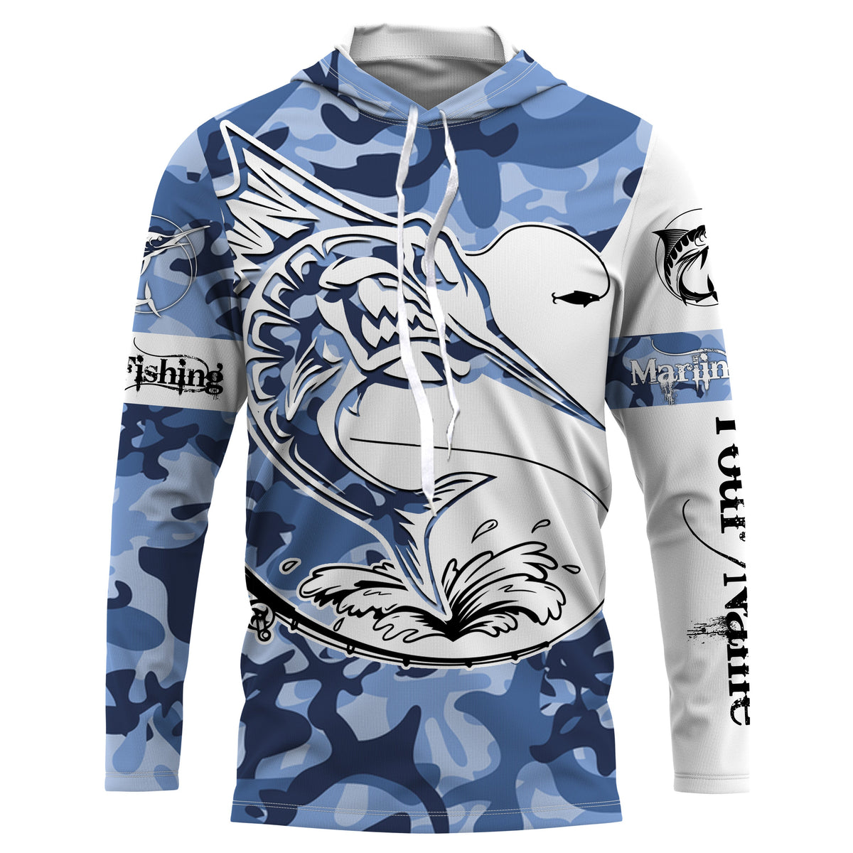 Angry Marlin saltwater fishing blue ocean sea camo custom sun protecti ...