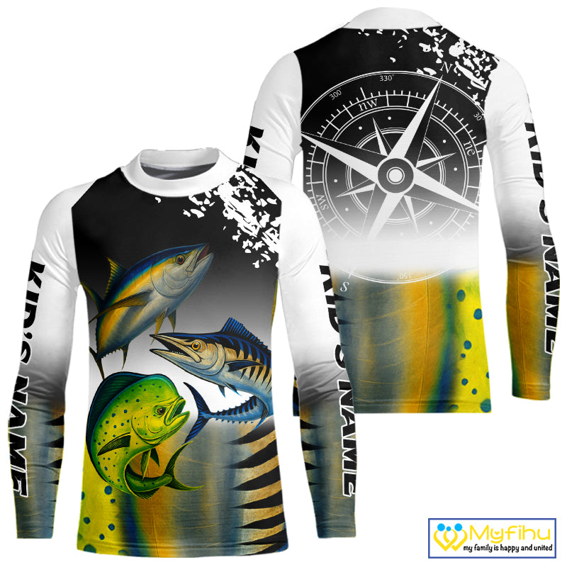 Personalized Mahi Mahi, Wahoo, Tuna scales black Fishing Shirts, compa ...