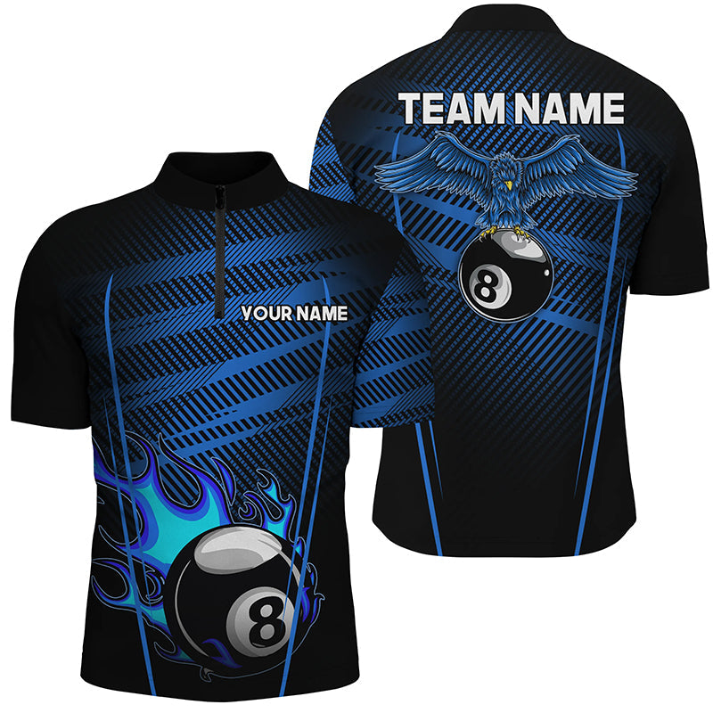 Personalized Flame 8 Ball Pool Quarter-Zip Shirts For Men, Custom Eagl ...