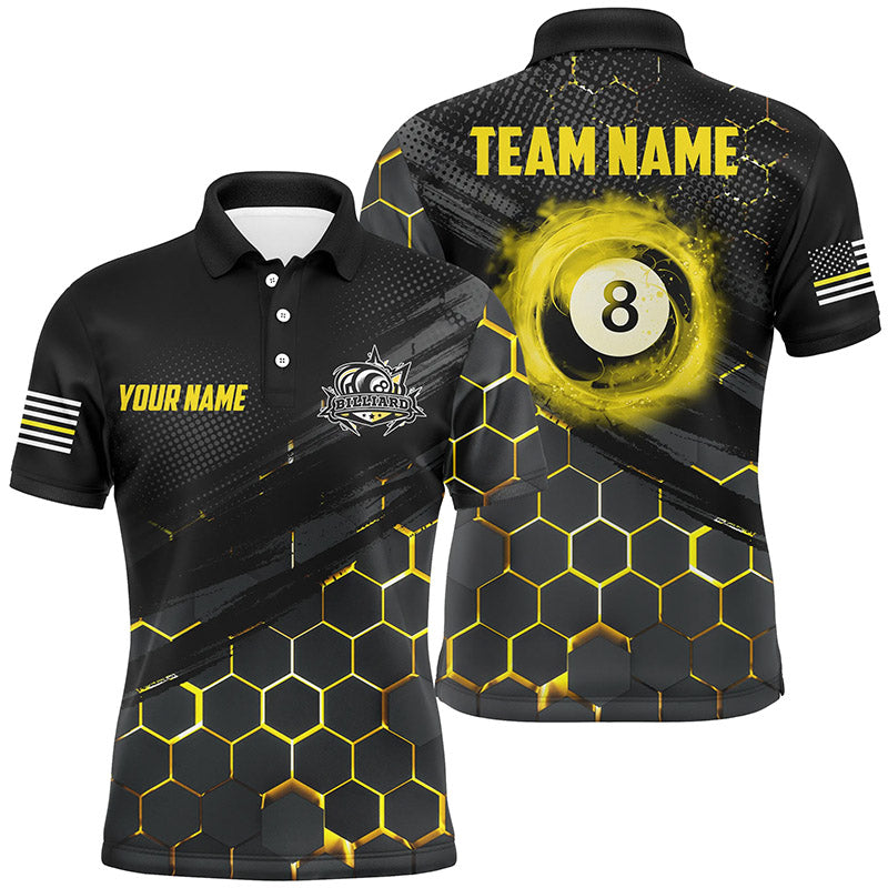 Custom Yellow And Black 8 Ball Pool Polo Shirts For Men Best Billiard ...