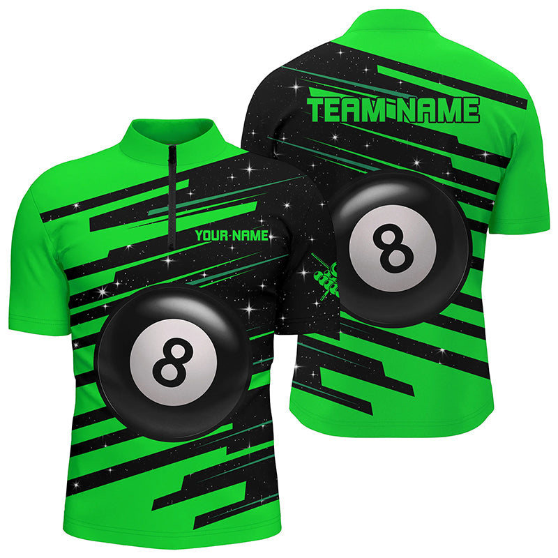 Green 8 Ball Pool Billiard Jerseys Men Quarter-Zip Shirts Custom Leagu ...