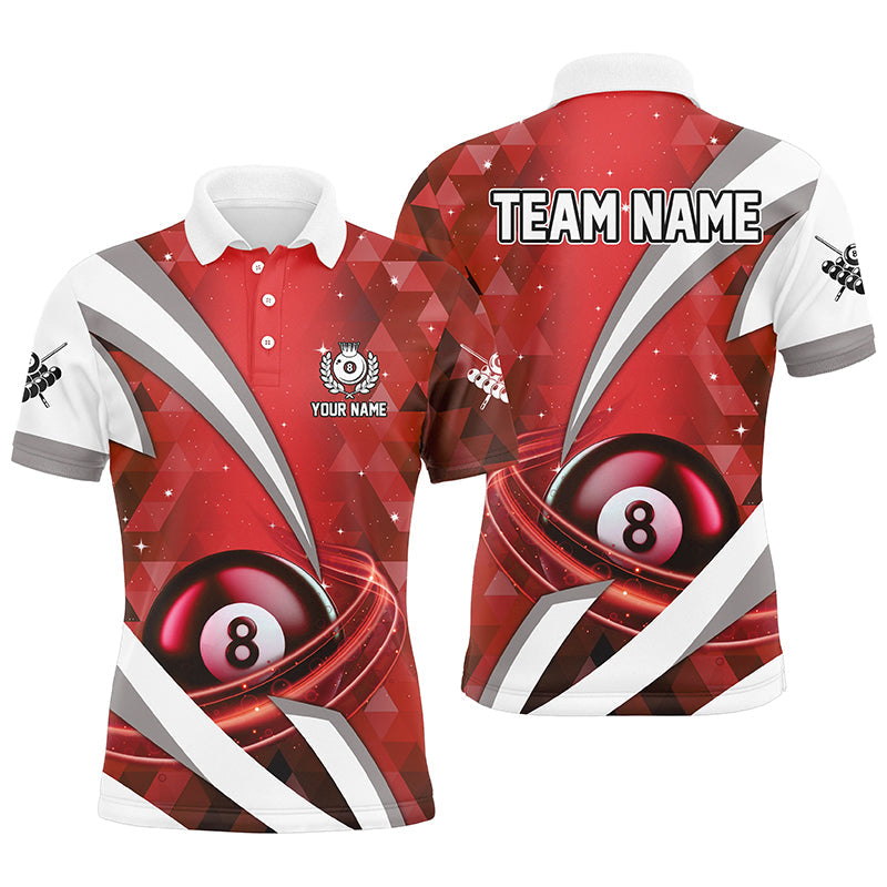 Personalized Lightning Red 8 Ball Pool Men Polo Shirts Custom Billiard ...