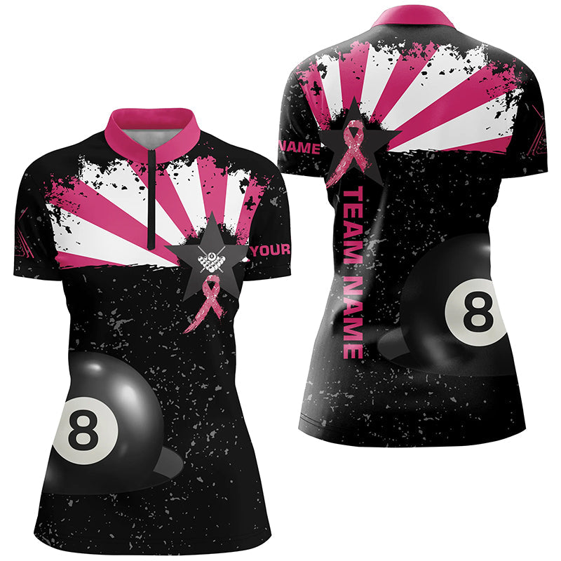 Pink Ribbon Breast Cancer Billiard Shirts For Women Custom 8 Ball Pool ...