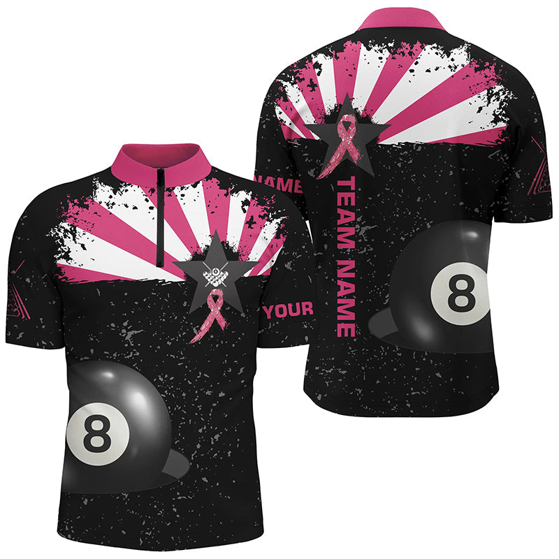 Pink Ribbon Breast Cancer Billiard Shirts For Men Custom 8 Ball Pool G ...