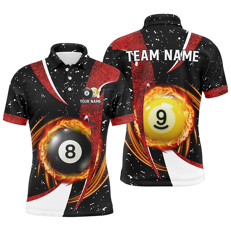 Billiards 8 Ball & 9 Ball Black Red Grunge Men Polo Shirts Custom Bill ...