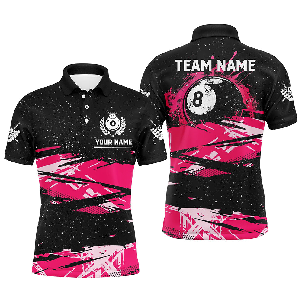 Custom Pink Grunge Billiard 8 Ball Pool Men Polo Shirts, Billiard Moth ...
