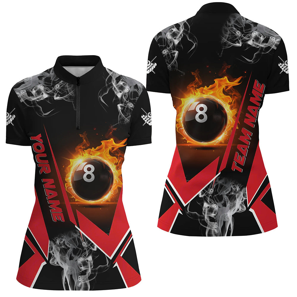 Red Billiard Jersey Flame 8 Ball Pool Custom Billiard Shirts For Women ...