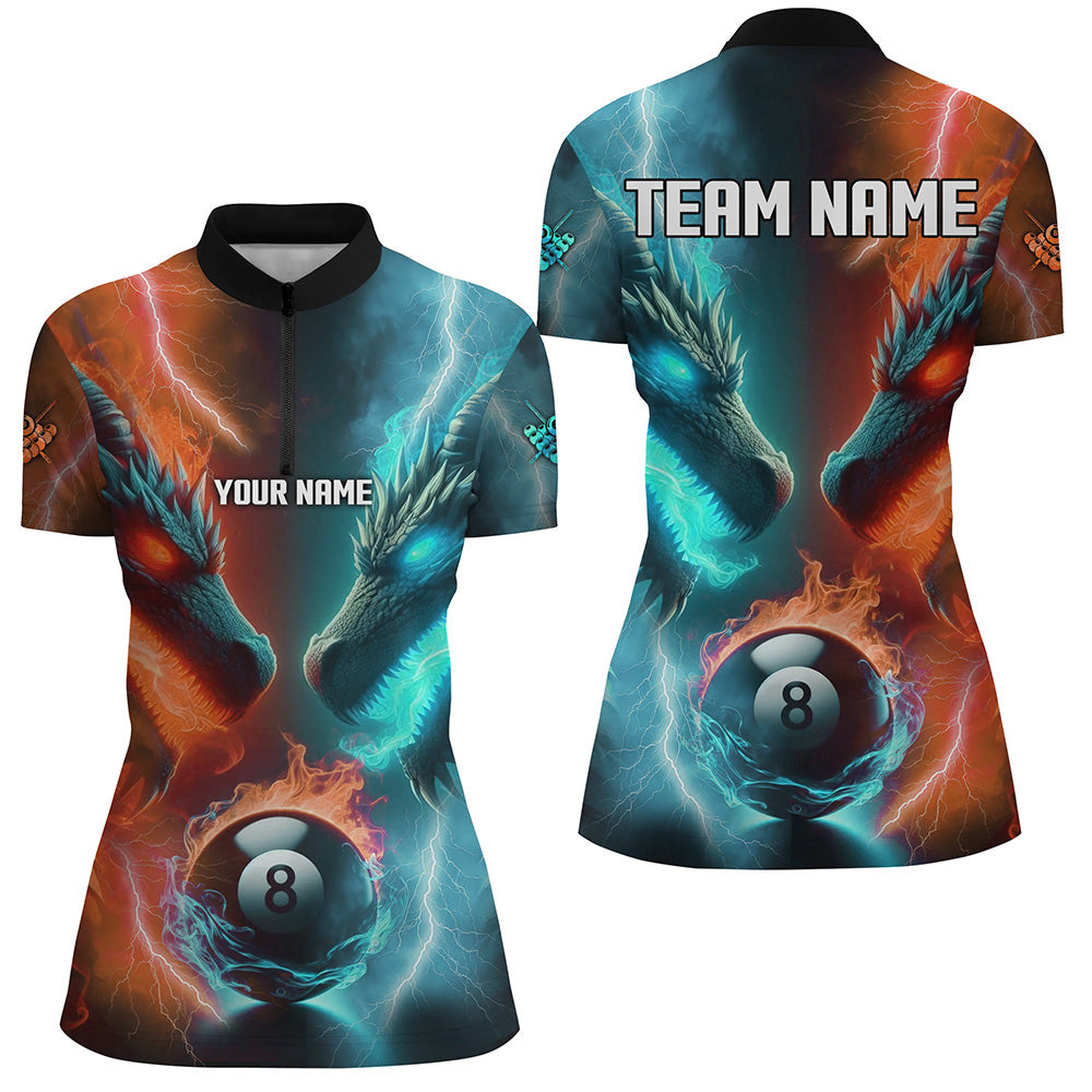 Custom Orange Cyan Fire 3D Dragon 8 Ball Pool Billiard Shirts For Wome ...