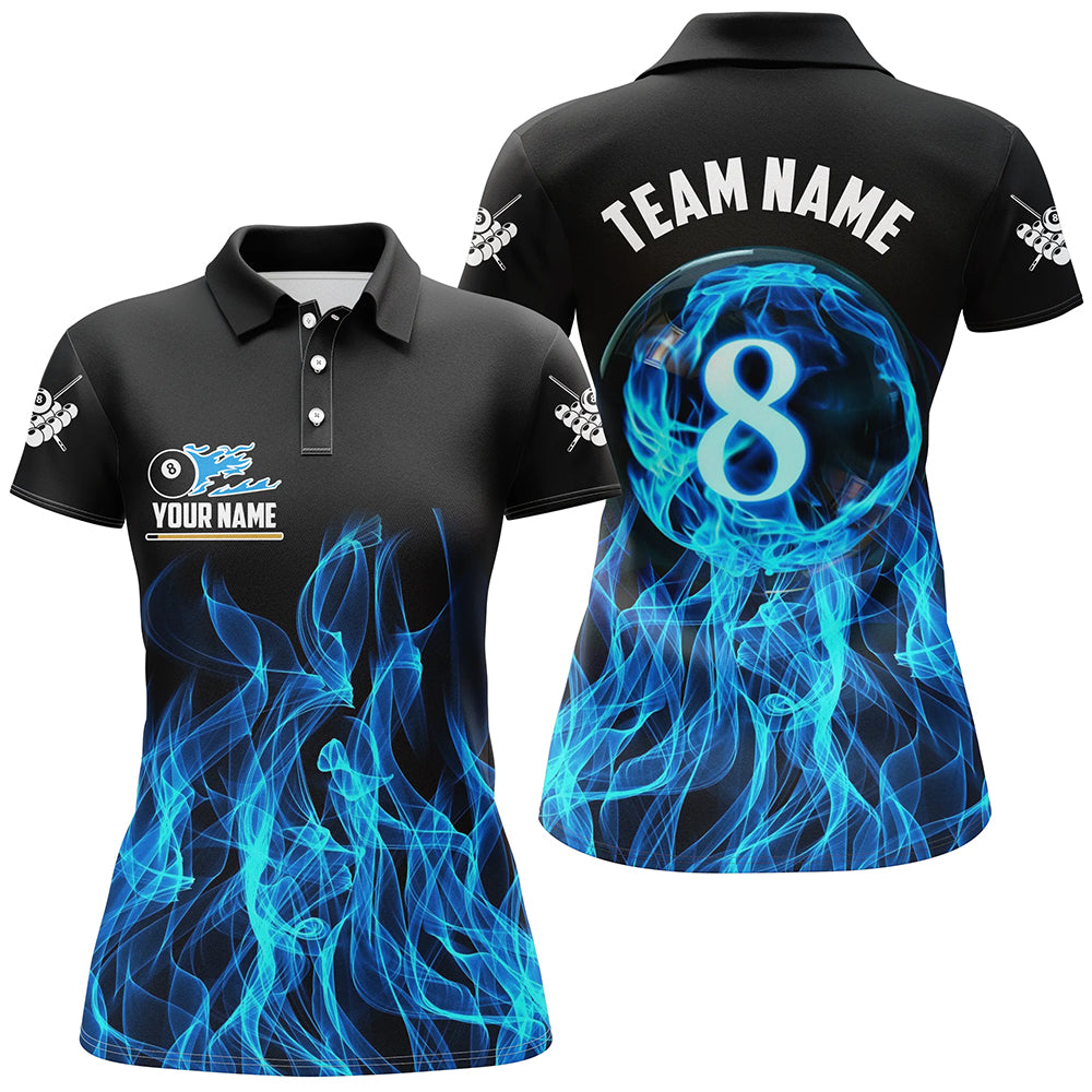 3D Blue Flaming 8 Ball Pool Magic Women Billiard Polo Shirts Custom Po ...