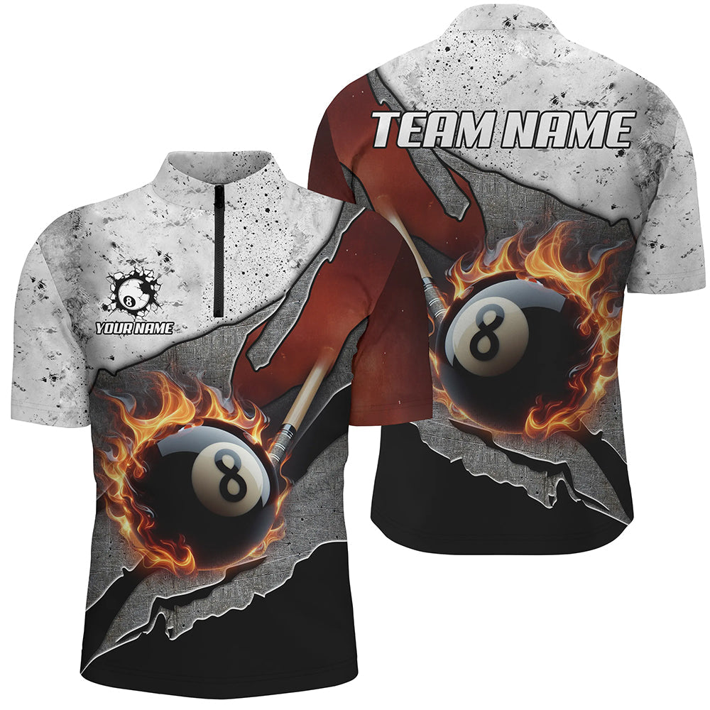 Personalized Grey Grunge Fire 8 Ball Pool Cue Billiard Men Shirts Cust ...