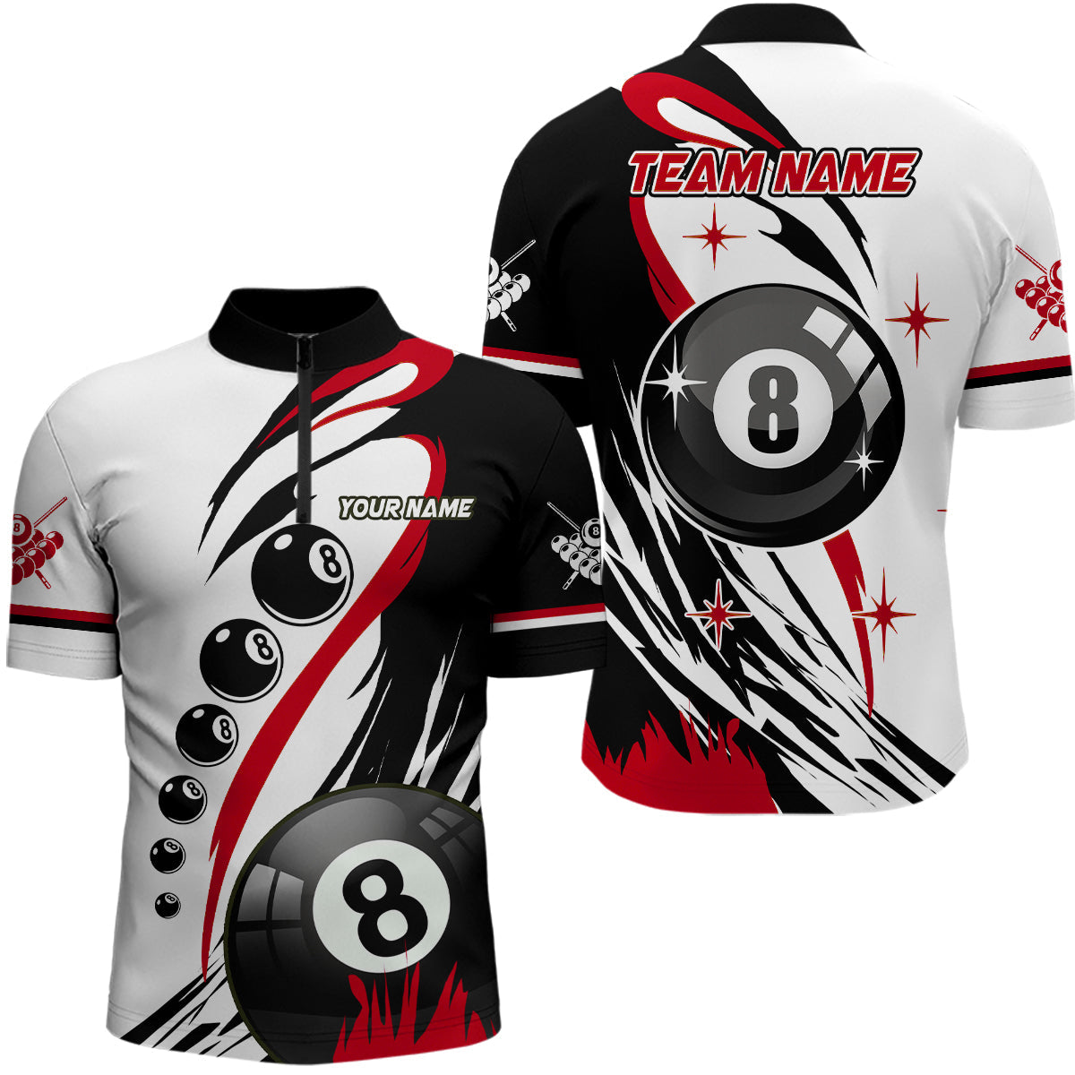 Red Jerseys Billiard 8 Ball Pool Men Quarter-Zip Shirts Best Custom Bi ...