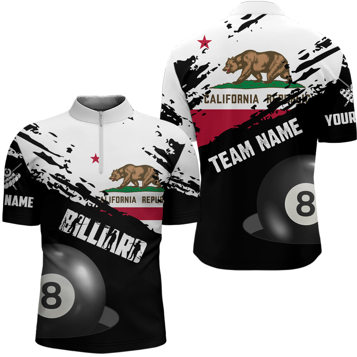 Personalized Grunge California Flag 8 Ball Billiard Shirts For Men Cus ...