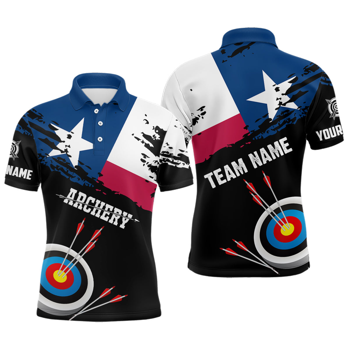 Custom Grunge Texas Archery Men Polo Shirts, Texas Flag Shirts For Arc ...