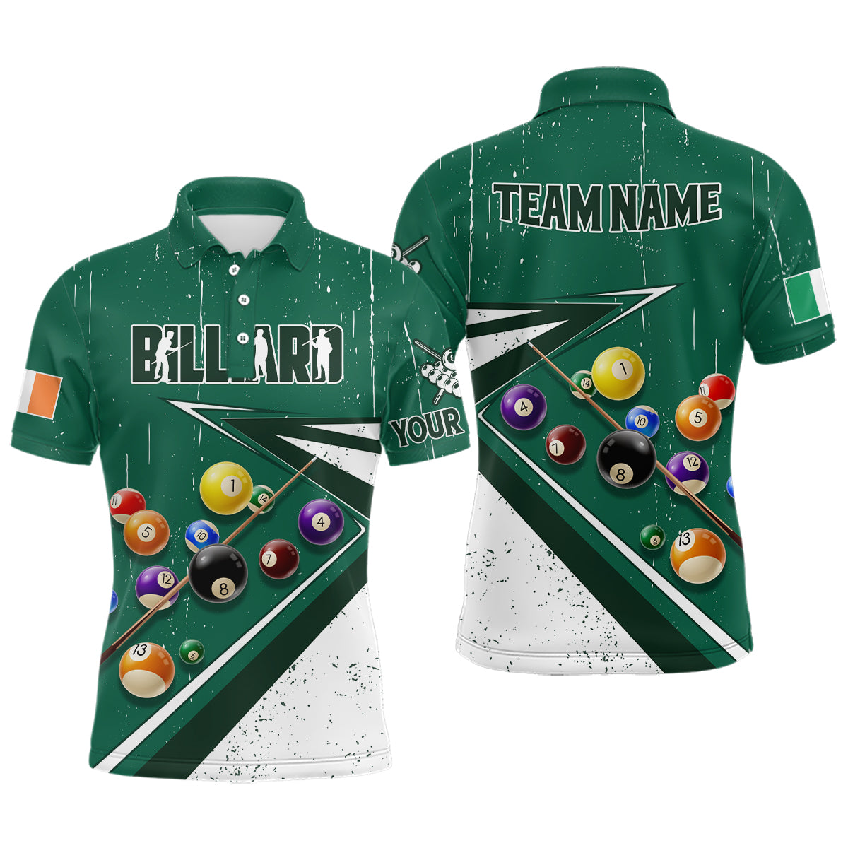 Green White 3D Billiard Balls Luckiest Men Polo Shirts Customized Bill ...
