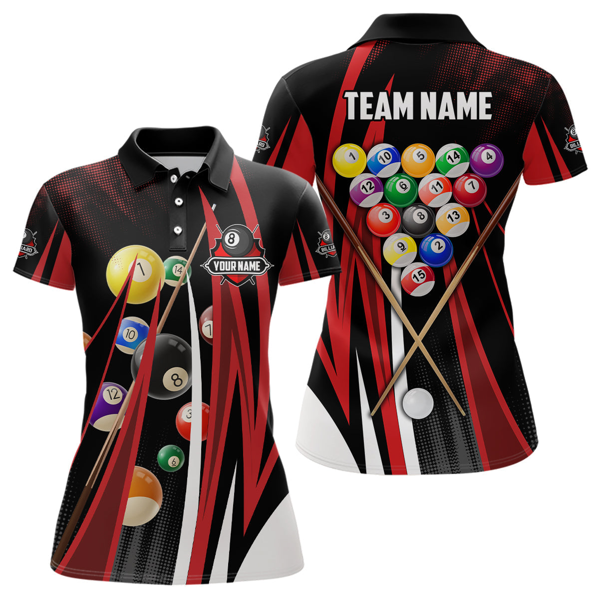 Personalized Red 3D Billiard Balls Polo Shirts For Women Custom Pool L ...