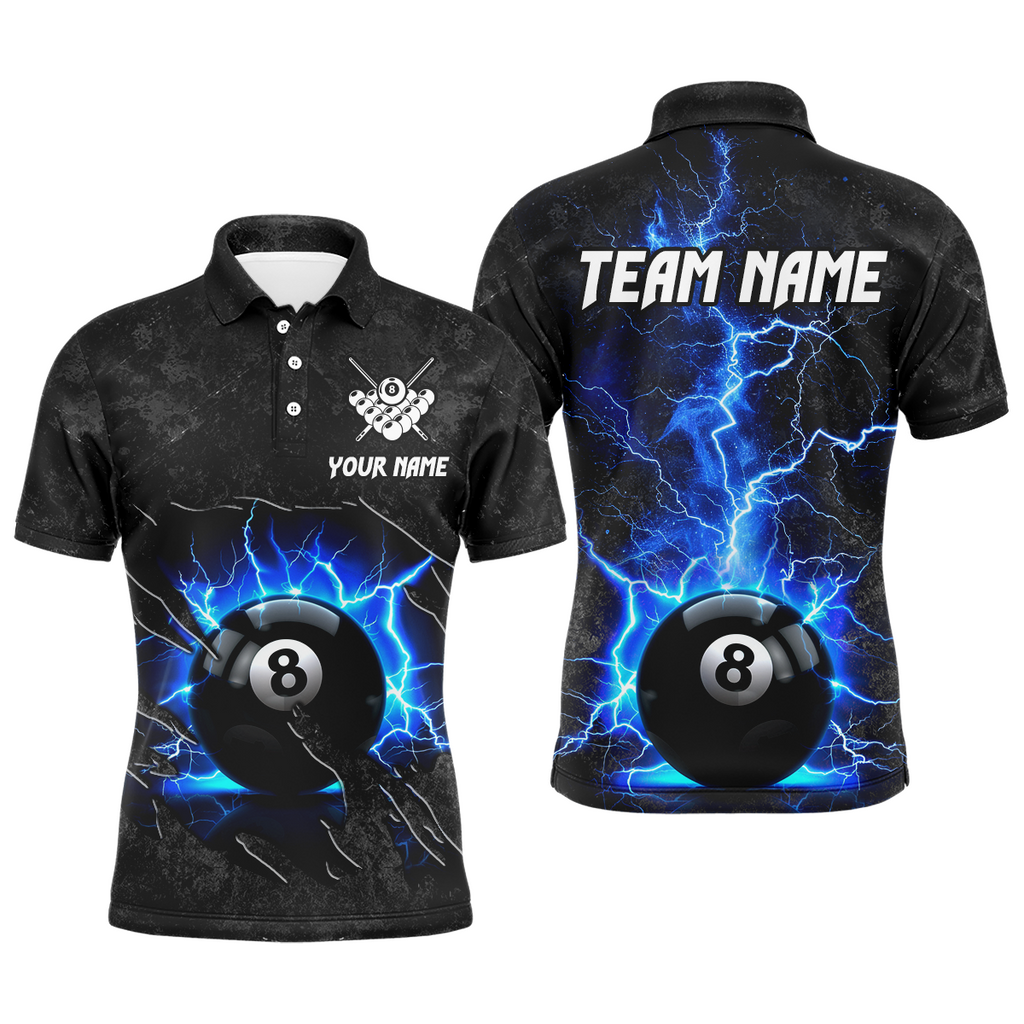 Blue 8 Ball Pool Thunder Lightning Custom Men Billiard Shirts, Team Le ...