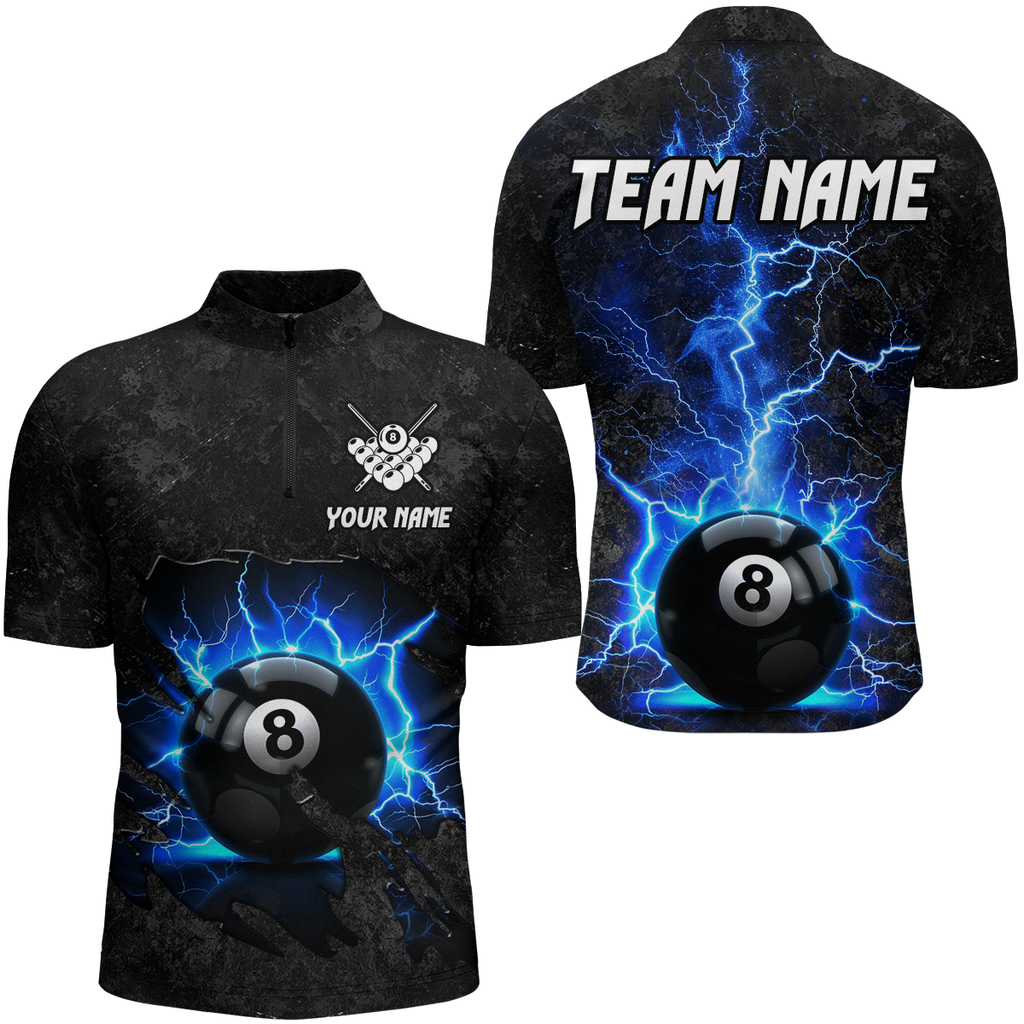 Blue 8 Ball Pool Thunder Lightning Custom Men Billiard Shirts, Team Le ...
