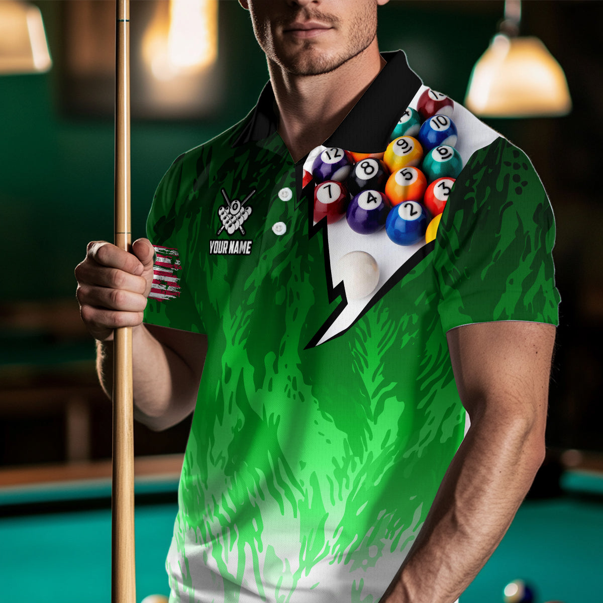 Personalized Green Pool Player Billiard 8 Ball Polo & 1/4 Zip For Men ...