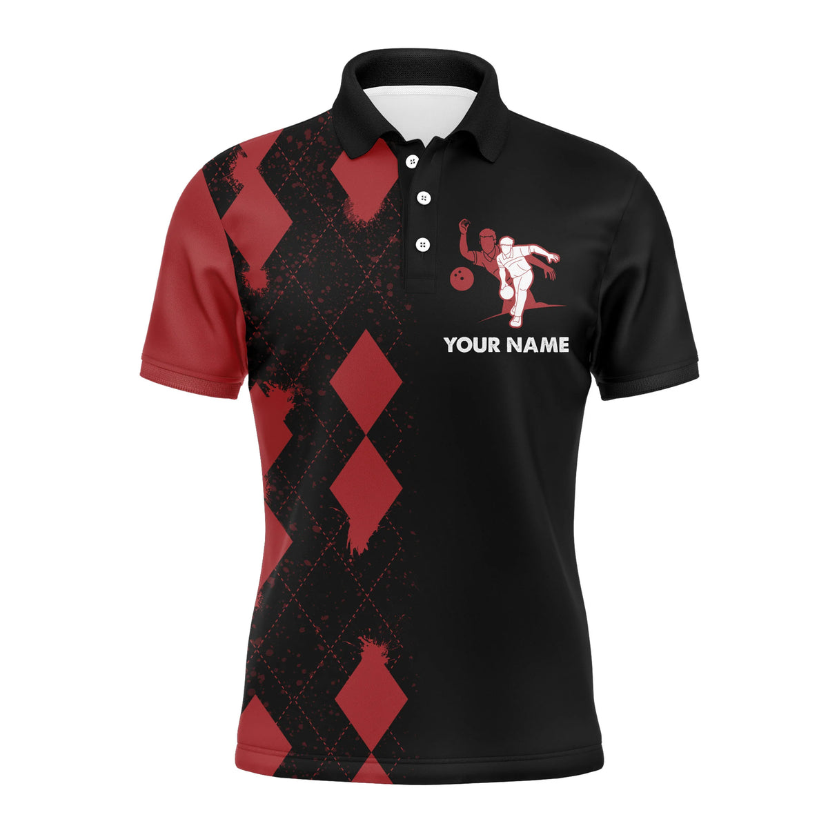 Men Bowling Polo Shirt Personalized Name, Red&Black Bowler Team Jersey ...