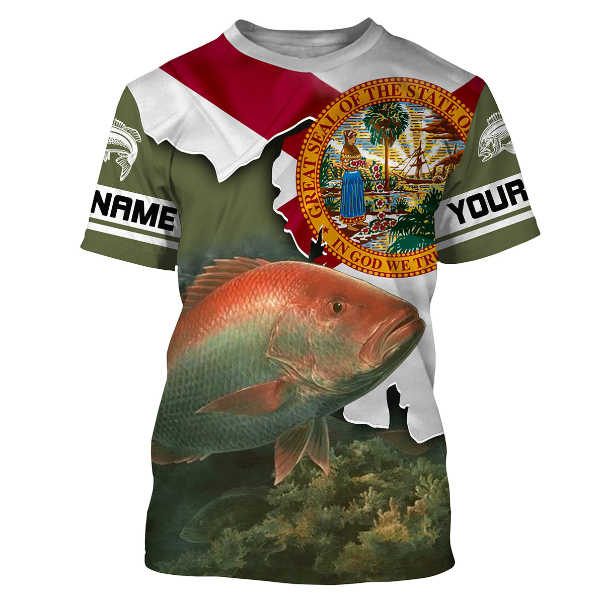 Red Snapper Florida Flag Custom Long Sleeve performance Fishing Shirts ...