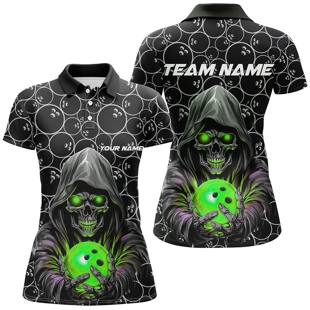Custom Bowlers Outfits Skull Green Bowling Polo Shirts Women Bowling L ...