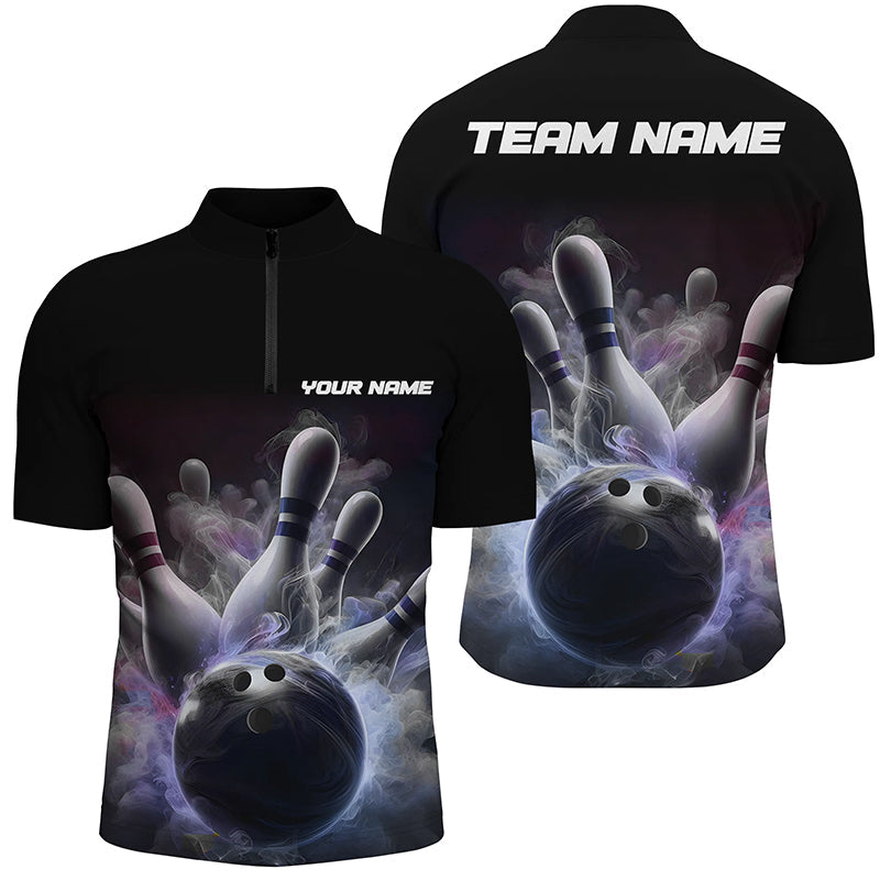 Custom Men Bowling Quarter Zip Shirts Smoke Bowling Team Jerseys Strik ...