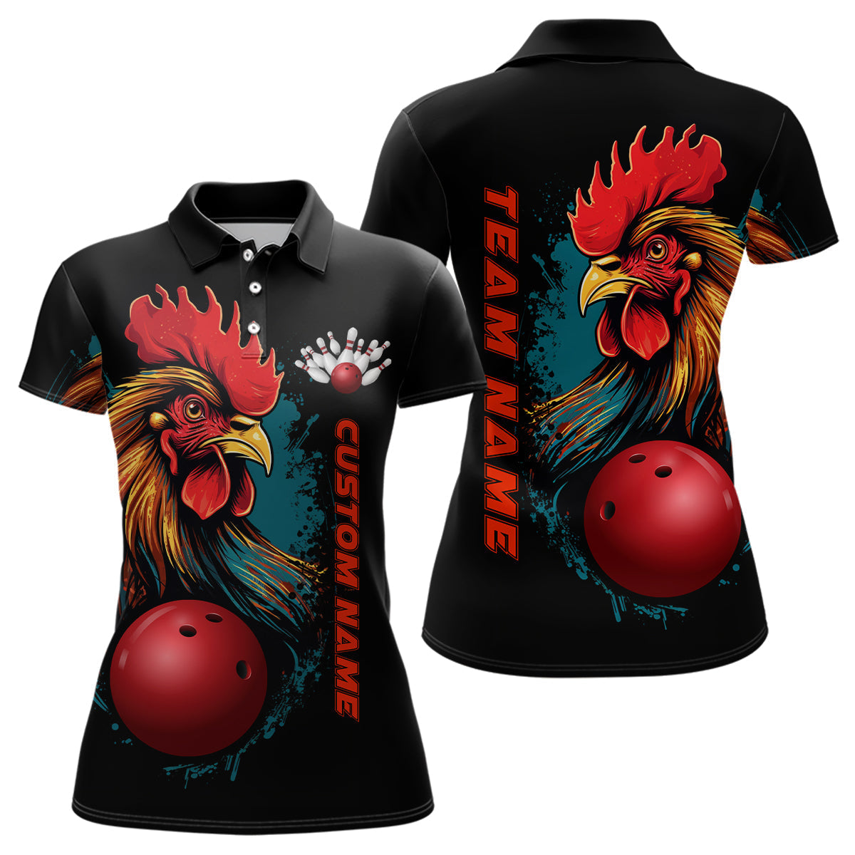 Custom Chicken Bowling Shirts For Women Bowling Polo Shirts Team Bowli ...